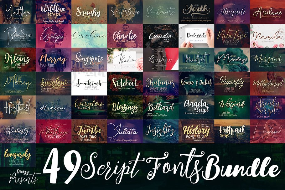 دانلود 49 فونت انگلیسی اسکریپت Script Fonts Bundle – تایم کد