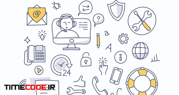 دانلود آیکون پشتیبانی فنی Tech Support Doodles – تایم کد
