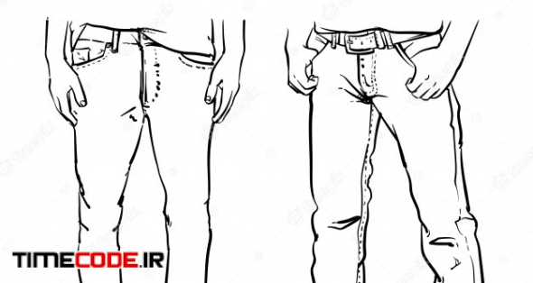 دانلود وکتور طرح مدادی شلوار جین Hand Drawn Fashion Collection Of Men S