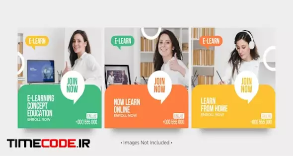 دانلود وکتور لایه باز پست اینستاگرام آموزش آنلاین E Learning Education Social Media Post – تایم کد