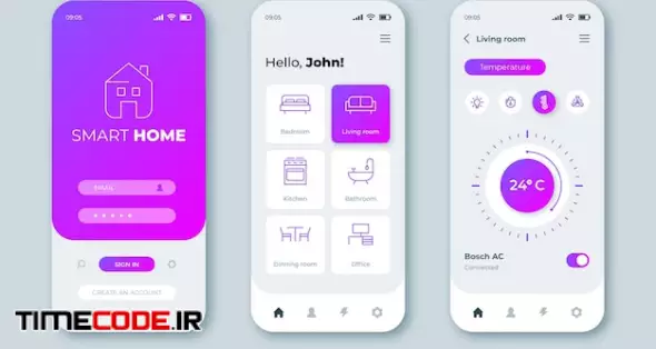 دانلود وکتور UI اپلیکیشن خانه هوشمند UI Smart Home App Interface – تایم کد