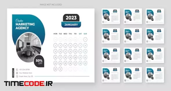 دانلود وکتور لایه باز تقویم رومیزی Modern New Year Desk Calendar Template – تایم کد