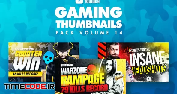 دانلود کاور لایه باز کانال گیم یوتیوب Gaming Youtube Thumbnails Pack – تایم کد