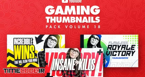 دانلود کاور لایه باز کانال گیم یوتیوب Gaming Youtube Thumbnails Pack – تایم کد