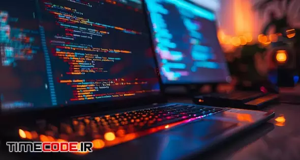 دانلود عکس انتزاعی لپ تاپ با زمینه کد های برنامه نویسی Programming And ...