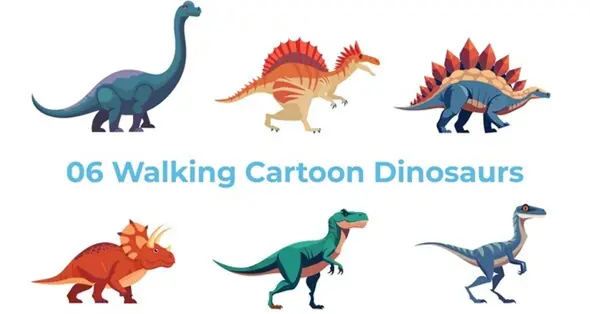 پروژه آماده افتر افکت : کاراکتر موشن گرافیک دایناسور 6 Walking Cartoon ...