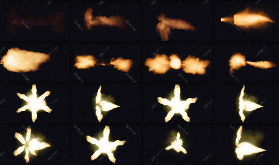 110 فوتیج افکت تیراندازی + کانال آلفا Automatic and Multipoint Muzzle Flashes 4K – تایم کد