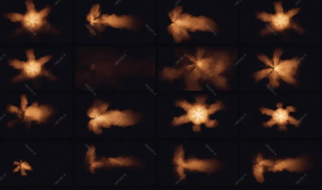 110 فوتیج افکت تیراندازی + کانال آلفا Automatic and Multipoint Muzzle Flashes 4K – تایم کد