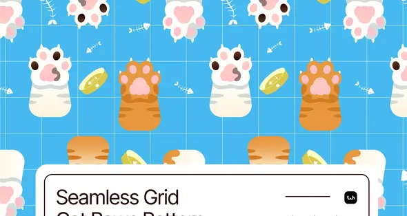 پترن طرح پنجه گربه Seamless Grid Cat Paws Pattern | 001 – تایم کد