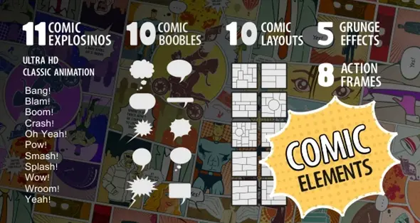 پروژه آماده افتر افکت : المان های کمیک بوک Comic Elements – تایم کد